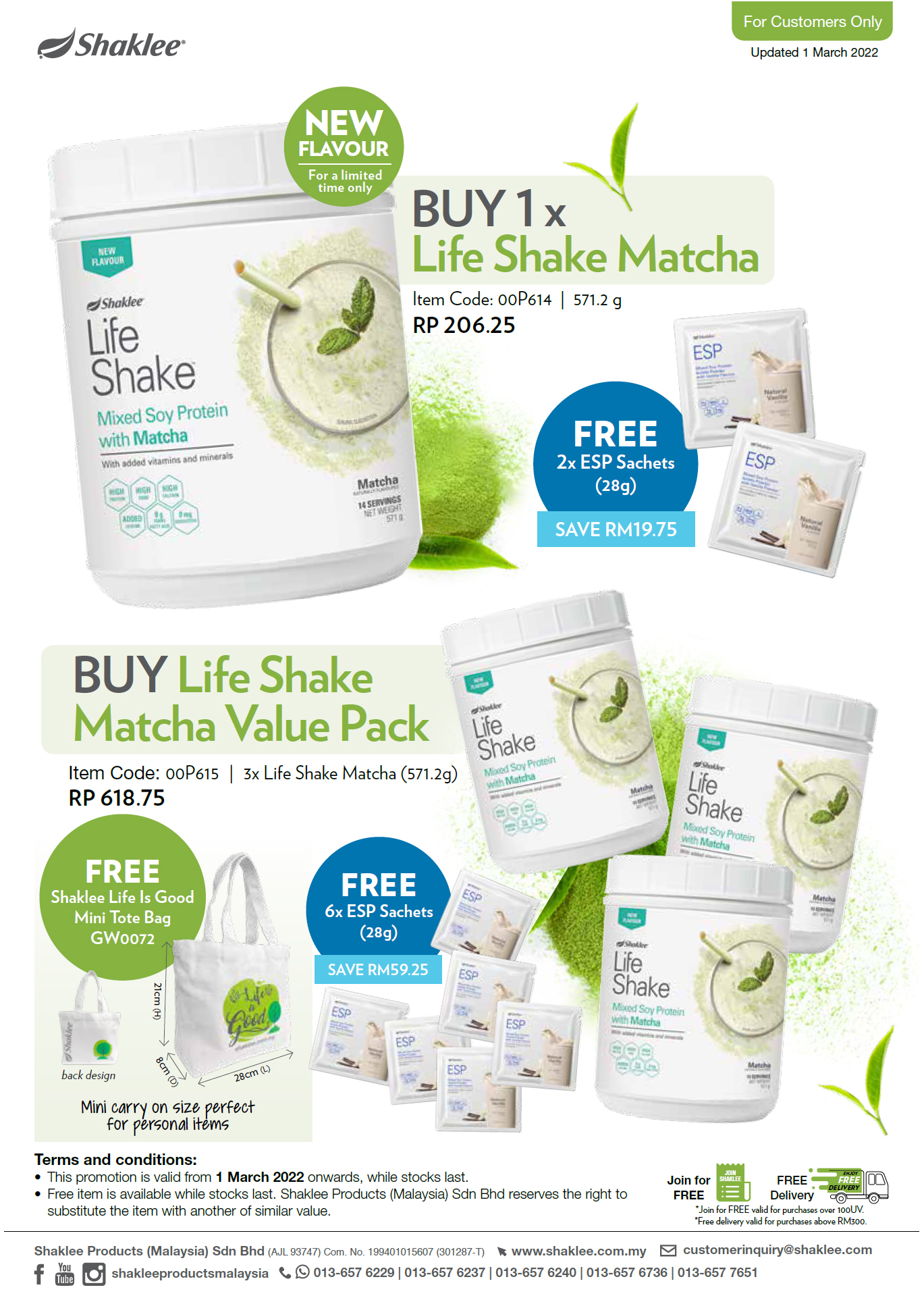BUY 1 x Life Shake Matcha FREE 2 x ESP Sachets (28g) | Shaklee Malaysia
